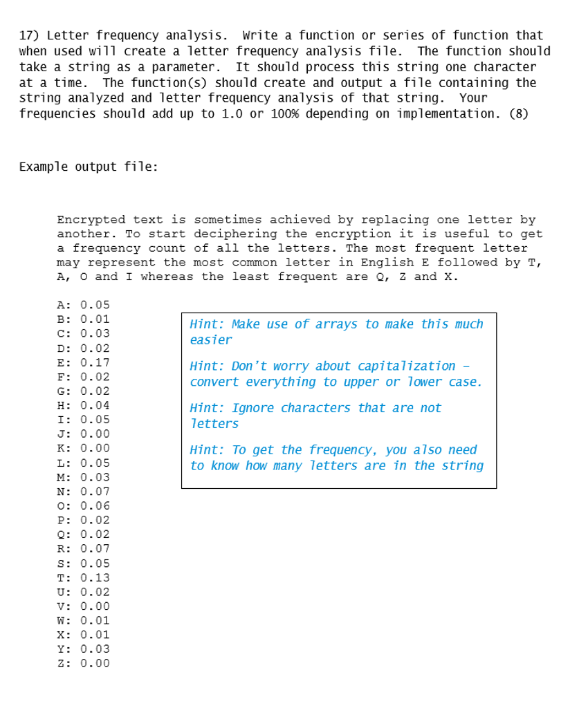 Letter frequency analysis. Write a function or series | Chegg.com