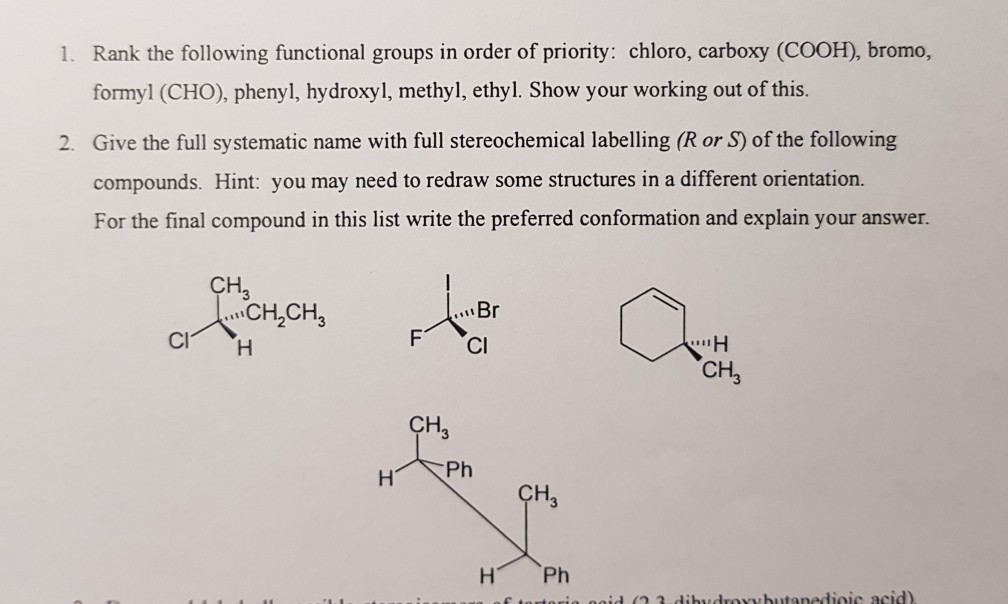 Solved Rank the following functional groups in order of | Chegg.com