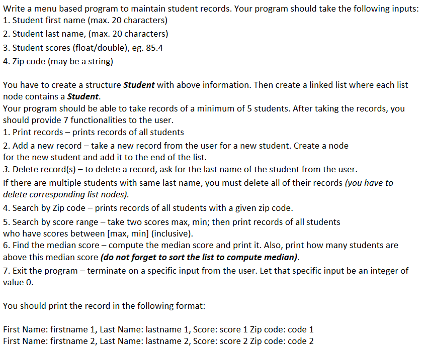 Solved Write a menu based program to maintain student | Chegg.com