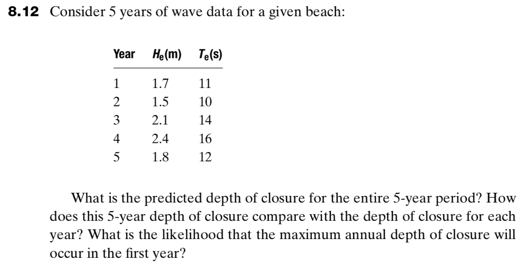 Coastal Engineering: 8.12 Consider 5 years of | Chegg.com