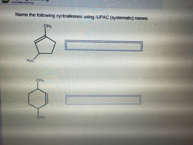 Solved Name the following cycloalkenes using IUPAC | Chegg.com