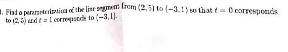 Solved Find a parameterization of the line segment from (2, | Chegg.com