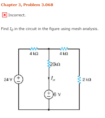 Solved Find I_o in the circuit in the figure using mesh | Chegg.com