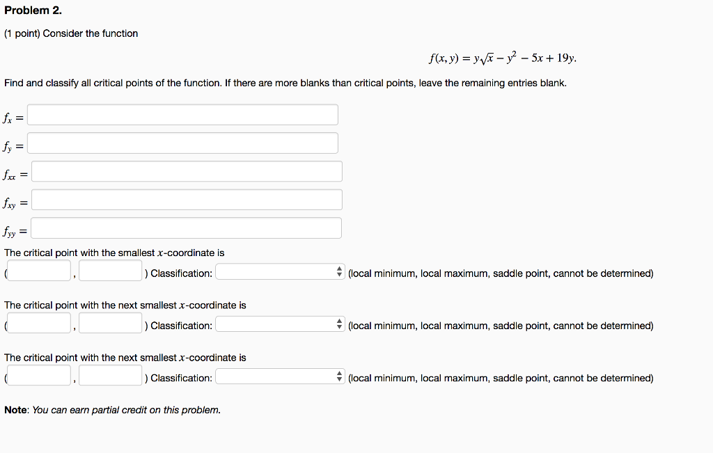 Solved Problem 2. (1 point) Consider the function Find and | Chegg.com