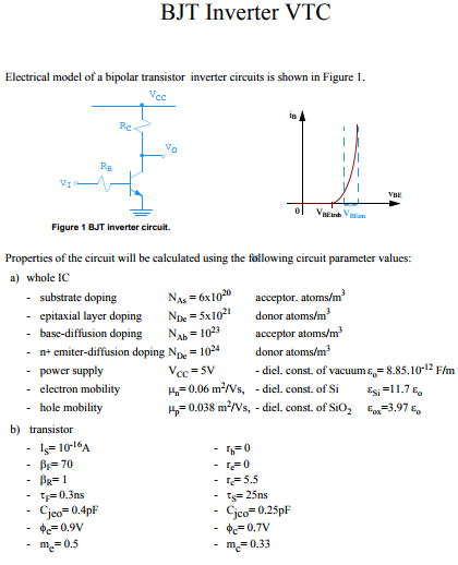 BJT Inverter VTC Electrical model of a bipolar | Chegg.com