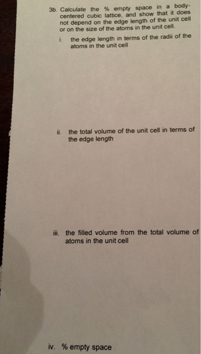 Solved Calculate the % empty space in a body-centered cubic | Chegg.com