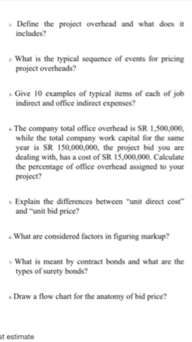 Solved Define the project overhead and what does it | Chegg.com