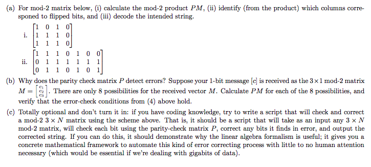 (a) For mod-2 matrix below, (i) calculate the mod-2 | Chegg.com