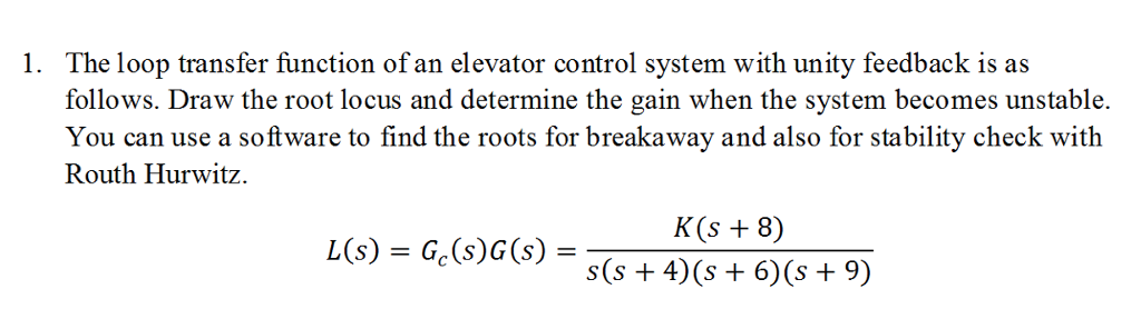 Solved The loop transfer function of an elevator control | Chegg.com