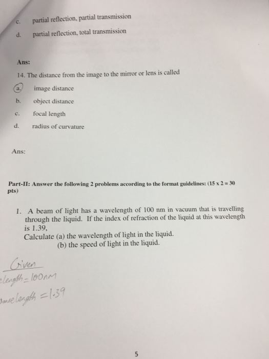 Solved c. partial reflection, partial transmission d. | Chegg.com