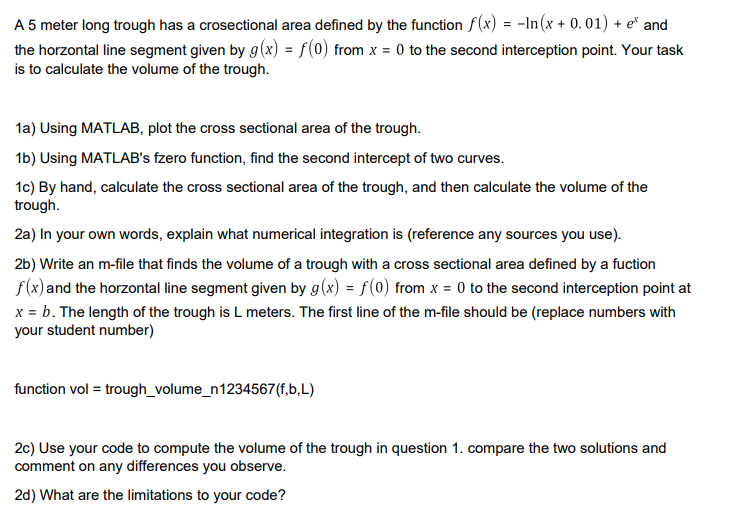 A 5 meter long trough has a crosectional area defined | Chegg.com
