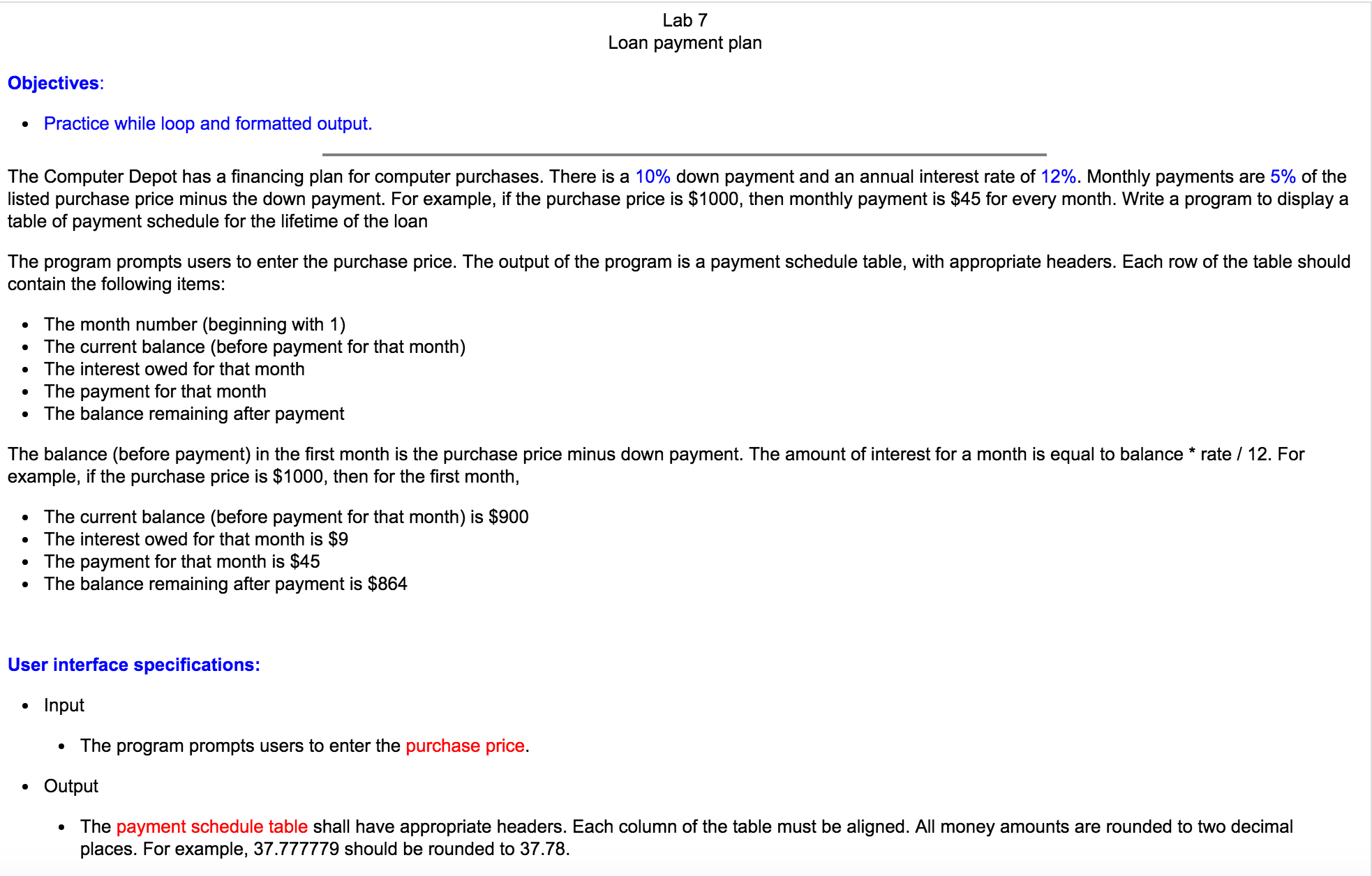 Solved Lab 7 Loan payment plan objectives: Practice while | Chegg.com