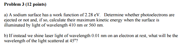 Solved A sodium surface has a work function of 2.28 eV. | Chegg.com