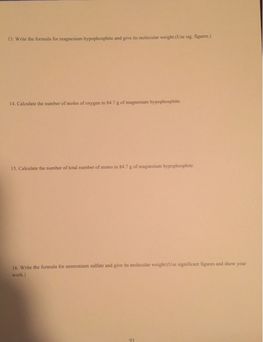 Solved Write the formula for magnesium hypophosphite and | Chegg.com