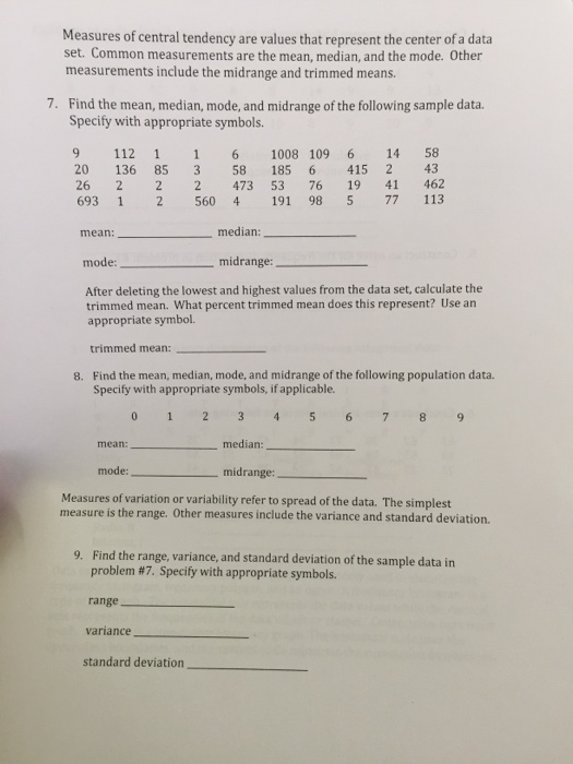 Solved Measures of central tendency are values that | Chegg.com