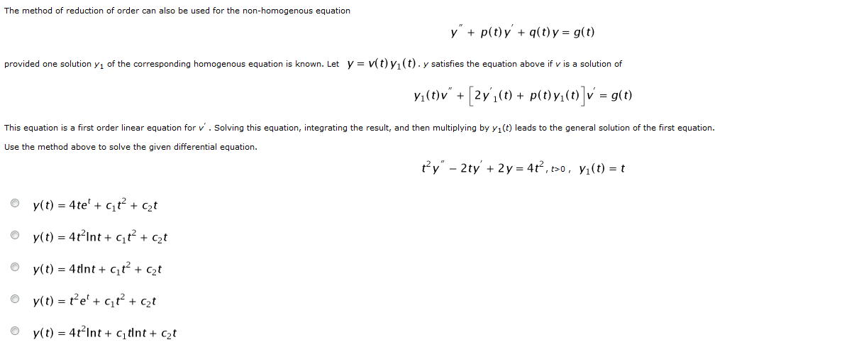 Solved The method of reduction of order can also be used for | Chegg.com