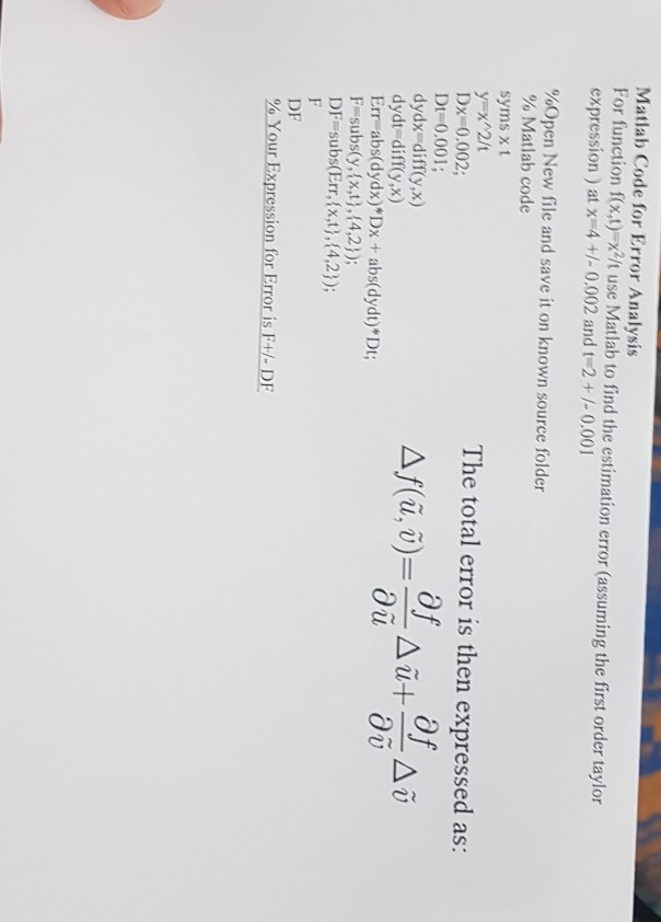 Solved Matlab Code For Error Analysis For Function Fxt Xt 