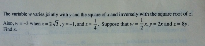 Solved The variable w varies jointly with y and the square | Chegg.com