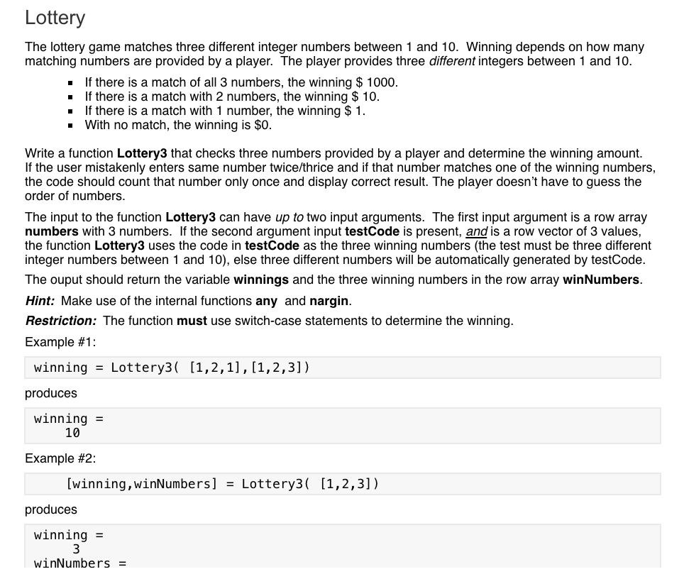 Solved Lottery The lottery game matches three different | Chegg.com