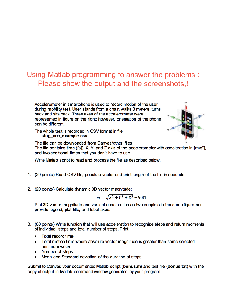 Accelerometer in smartphone is used to record motion | Chegg.com