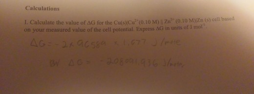 Solved Name Data Measured Cell Potentials (in volts) | Chegg.com