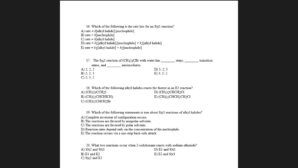 Solved Which of the following is the rate law for an SN1 | Chegg.com