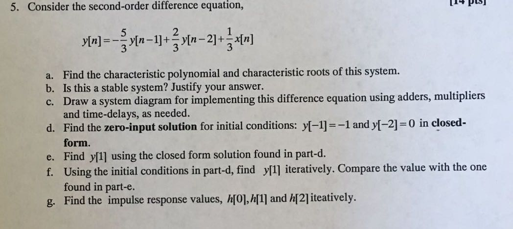Solved 5. Consider the second-order difference equation, a. | Chegg.com
