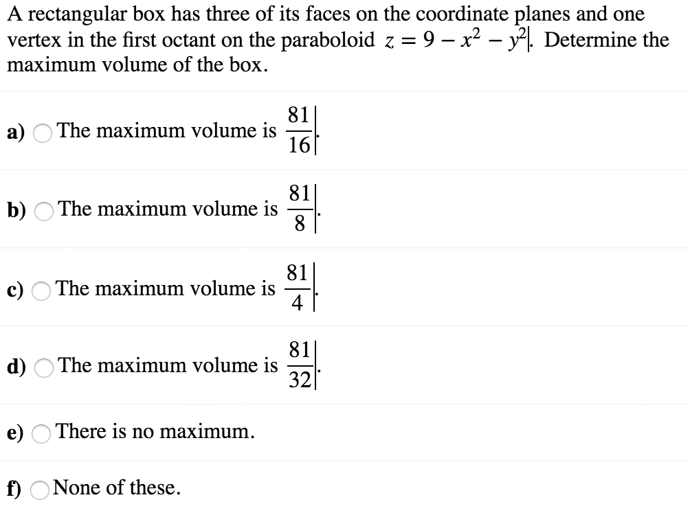 Solved A rectangular box has three of its faces on the | Chegg.com
