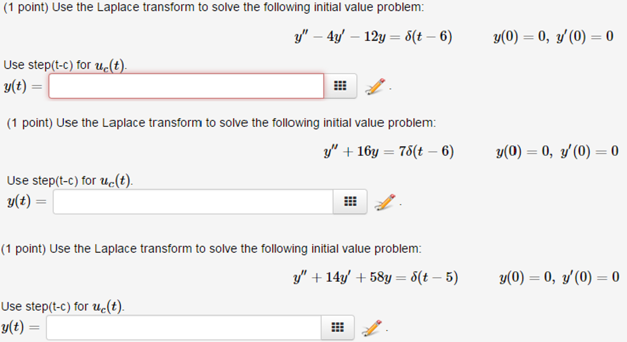Solved Use the Laplace transform to solve the following | Chegg.com