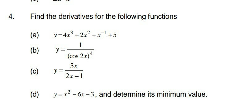Solved Find the derivatives for the following functions (a) | Chegg.com