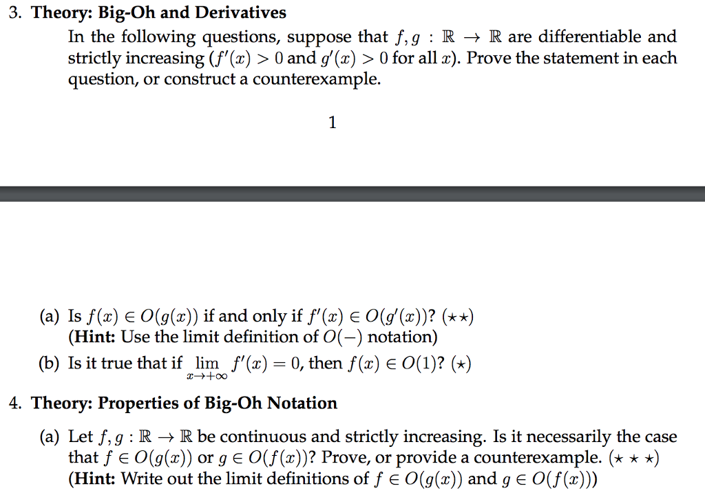 Solved 3. Theory: Big-Oh and Derivatives In the following | Chegg.com