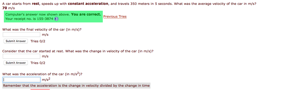 Solved A Car Starts From Rest Speeds Up With Constant