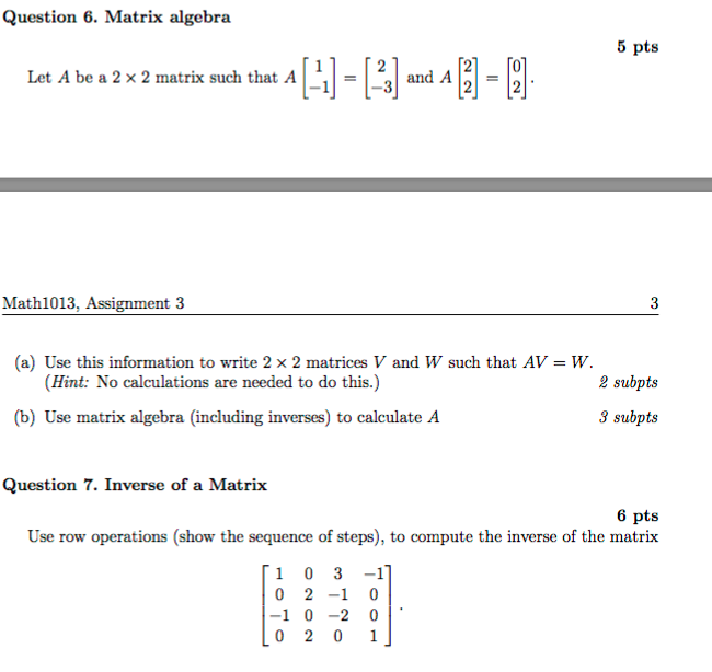 Solved Question 6. Matrix algebra 5 pts Let A be a 2 × 2 | Chegg.com
