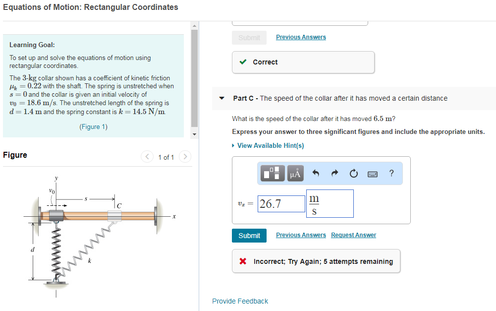 Solved Equations of Motion: Rectangular Coordinates ious Ans | Chegg.com