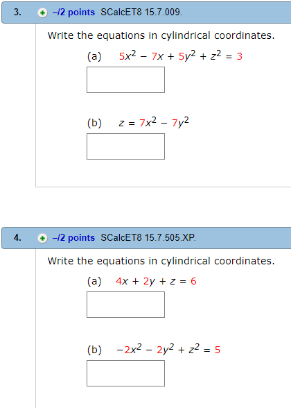 Solved -12 points SCalcET8 15.7.009 Write the equations in | Chegg.com