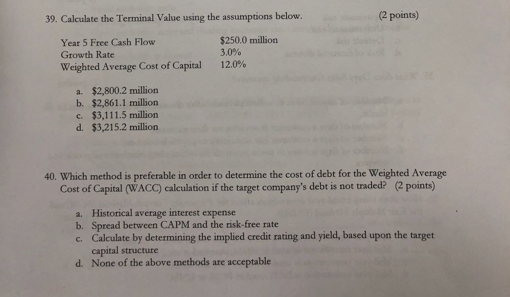Solved 39. Calculate the Terminal Value using the | Chegg.com