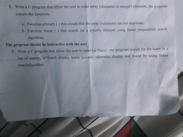Solved Write a C program that allow the user to enter array | Chegg.com