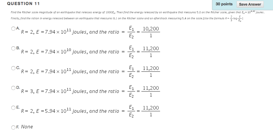 Solved Find the Ritcher scale magnitude of an earthquake | Chegg.com