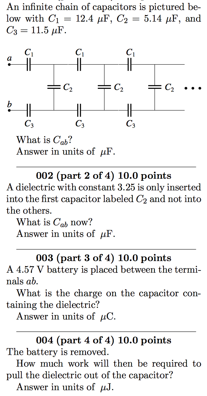 Solved An infinite chain of capacitors is pictured below | Chegg.com