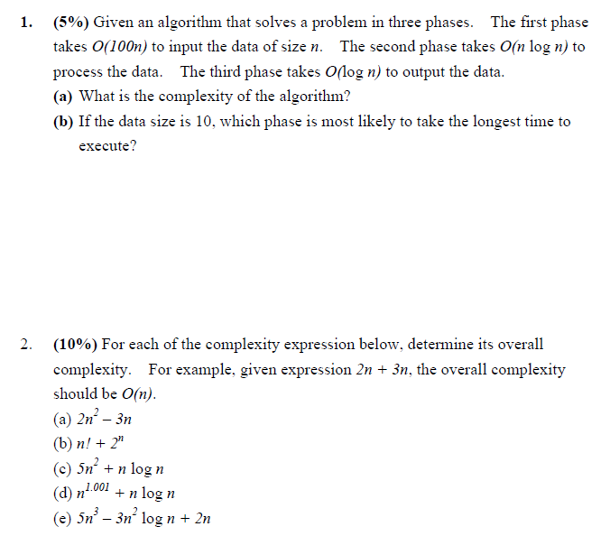 Solved Given An Algorithm That Solves A Problem In Three Chegg