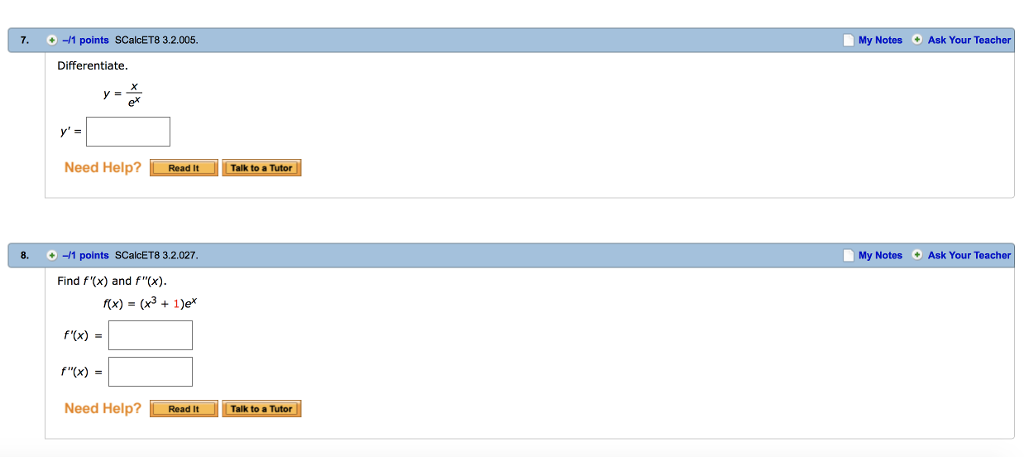 Solved 7. -11 points SCalcET8 3.2.005 My NotesAsk Your | Chegg.com Solved 7. -11 points SCalcET8 3.2.005 My NotesAsk Your | Chegg.com