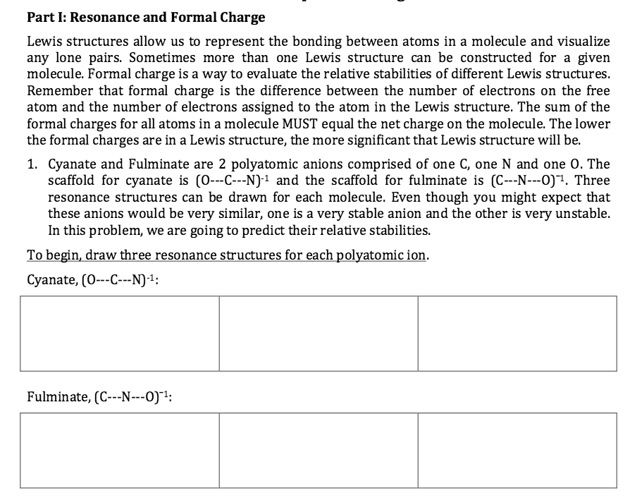 Solved Part I: Resonance and Formal Charge Lewis structures | Chegg.com