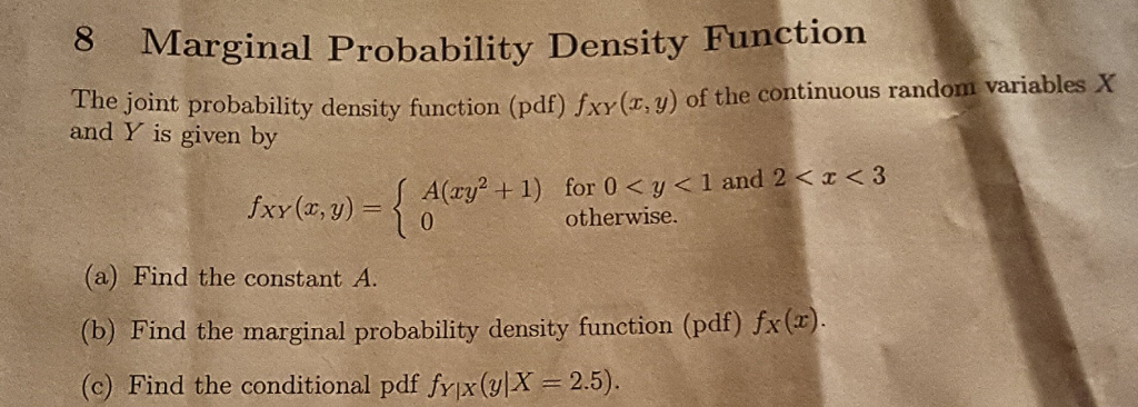 Solved Marginal Probability Density Function Joint | Chegg.com