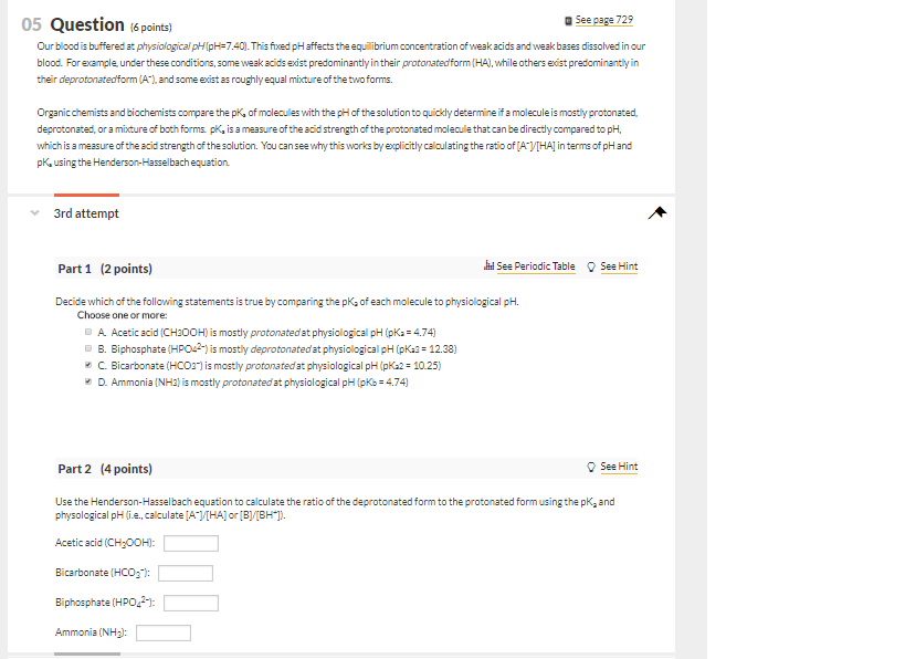 Solved Our blood is buffered at physiological pH(pH = | Chegg.com