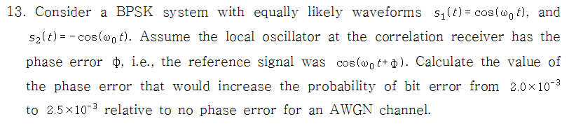 Solved Consider a BPSK system with equally likely waveforms | Chegg.com