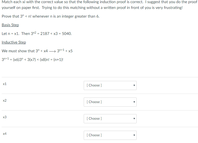 Solved Match each xi with the correct value so that the | Chegg.com