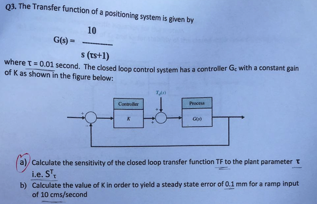 Solved The Transfer function of a positioning system is | Chegg.com