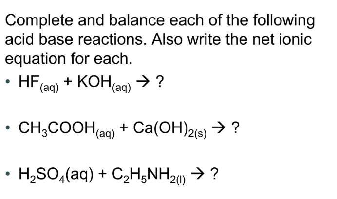 Solved Complete and balance each of the following acid base | Chegg.com