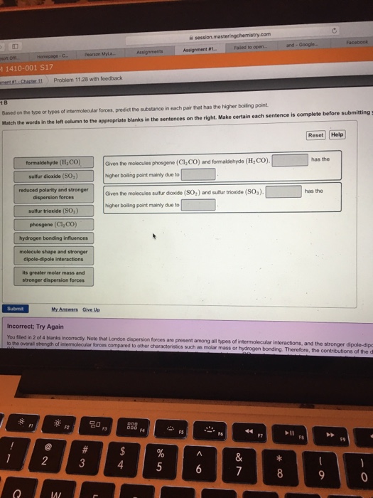 Solved Based on the type or types of intermolecular forces, | Chegg.com