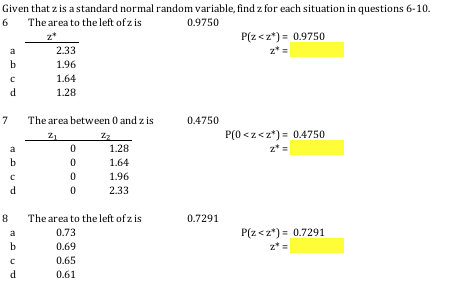 Solved Given That Z Is A Standard Normal Random Variable